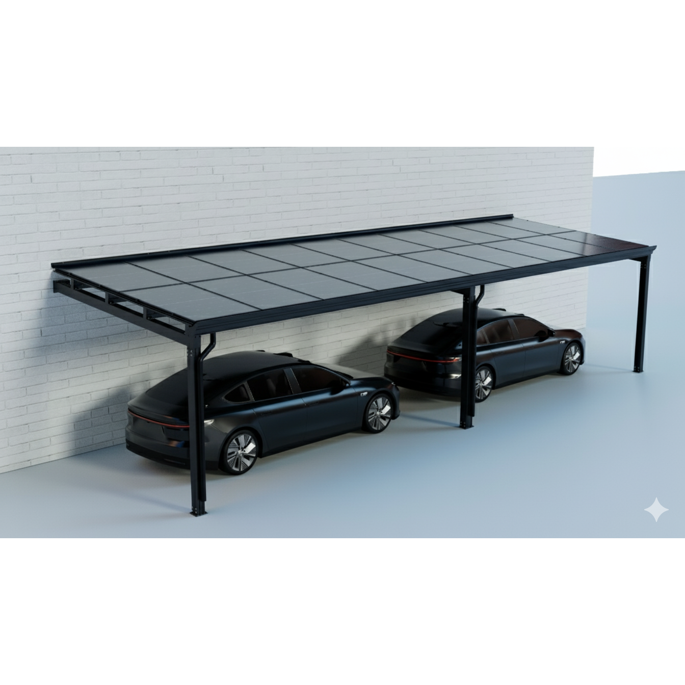 Påbygget dobbelt bil solcelle carport – Evpower - de fries ladenetværk